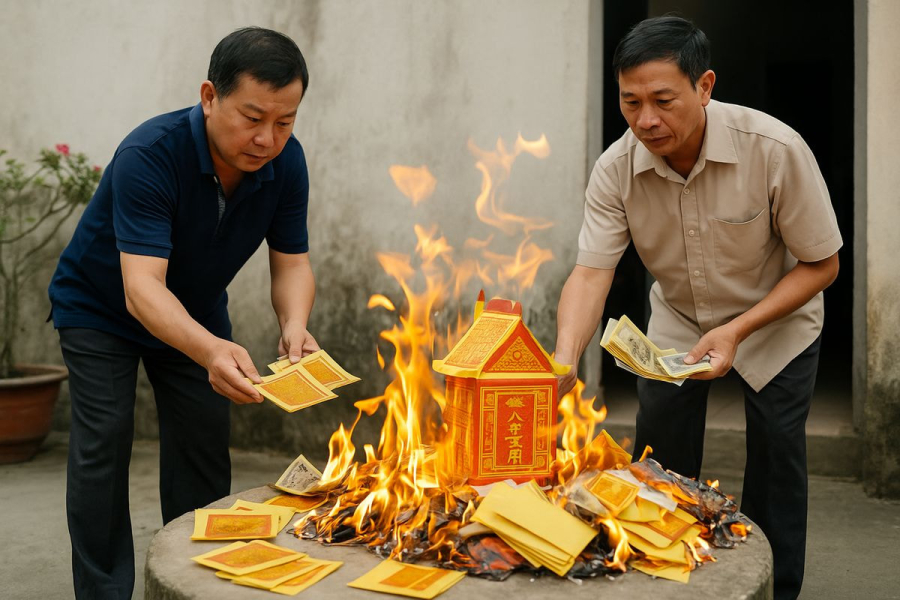 Hướng dẫn cách đốt vàng mã cho người âm